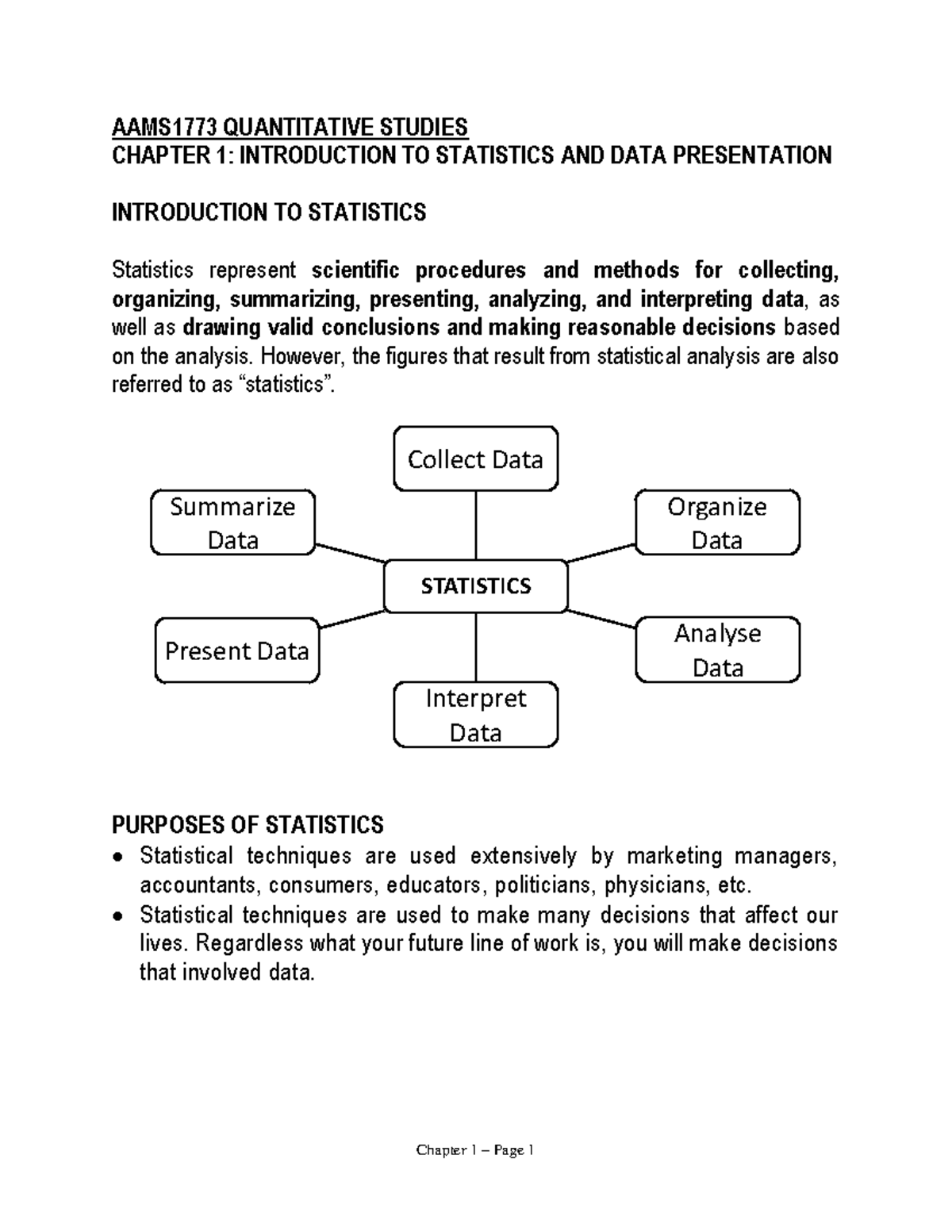 Introduction to Statistics And Data Presentation - AAMS1773 ...
