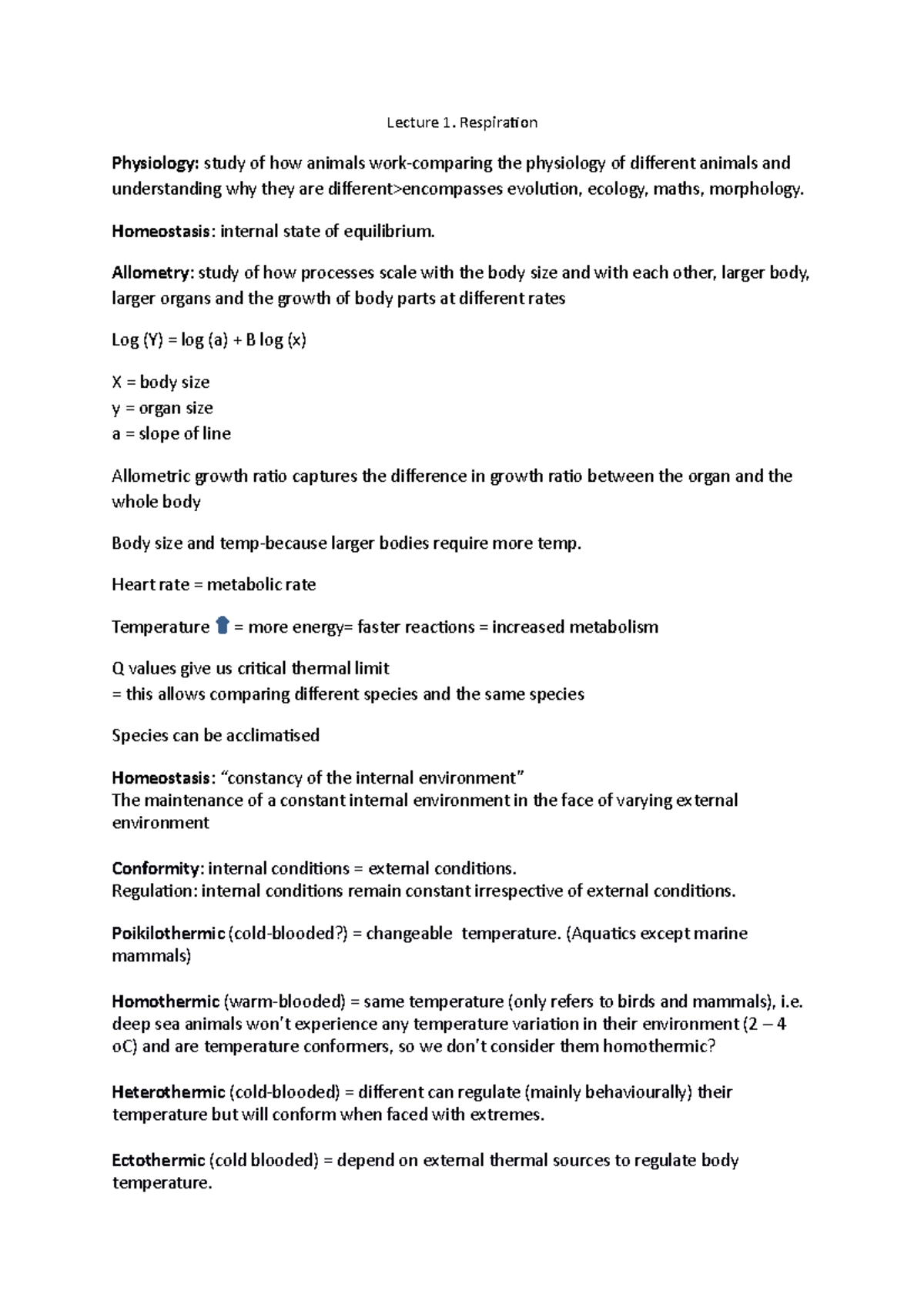 lecture 1 comparative - Lecture 1. Respiration Physiology: study of how ...