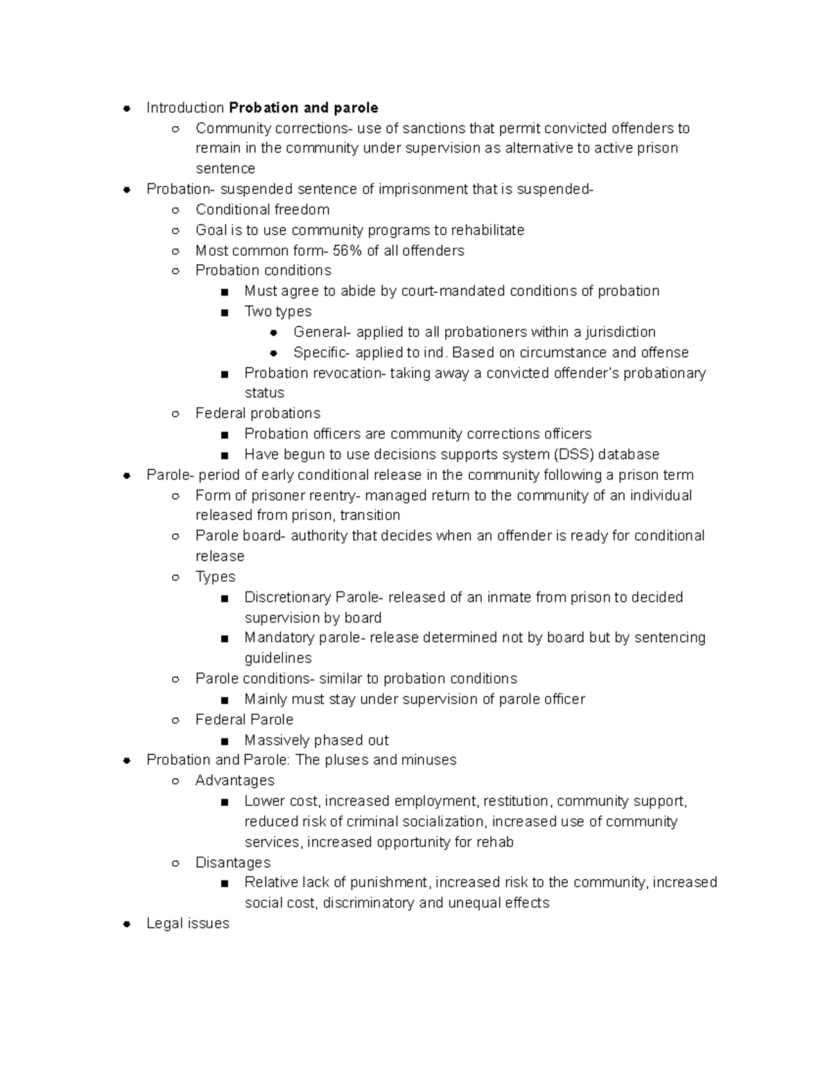 Criminology Chapter 12 Probation and Parole - Introduction Probation ...