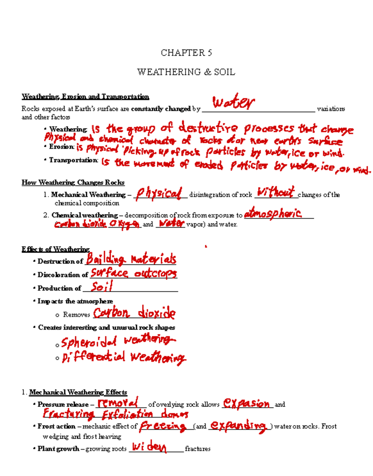 2 - The - CHAPTER 5 WEATHERING & SOIL Weathering, Erosion and ...