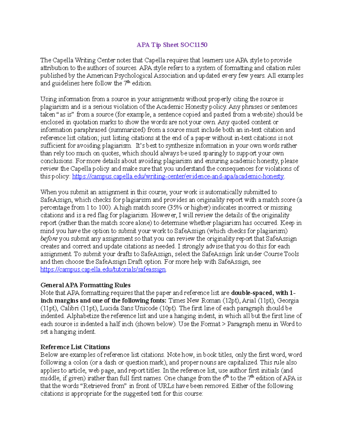 APA Tip Sheet SOC1150 - apa tip - APA Tip Sheet SOC The Capella Writing ...