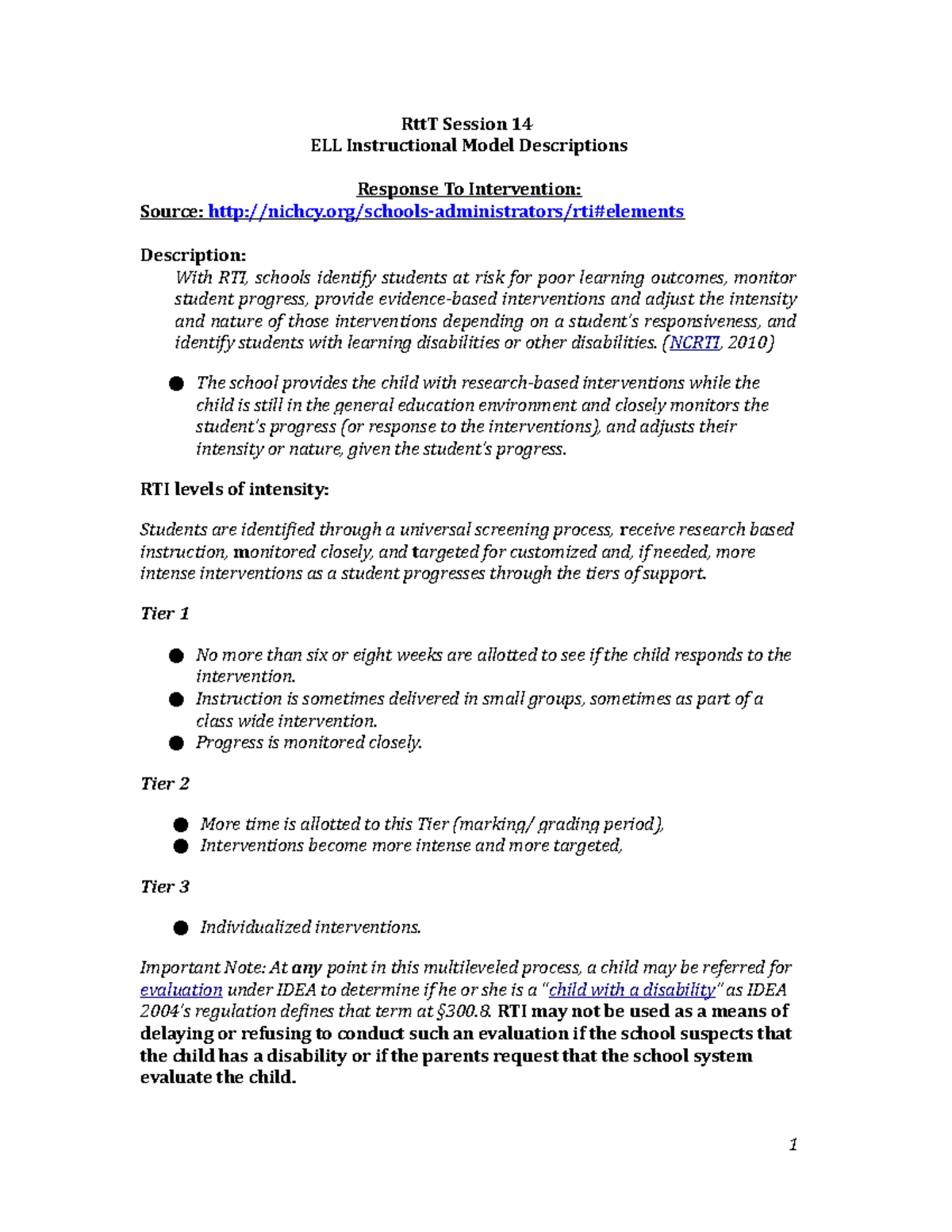Lecture Note Session 1 - RttT Session 14 ELL Instructional Model ...