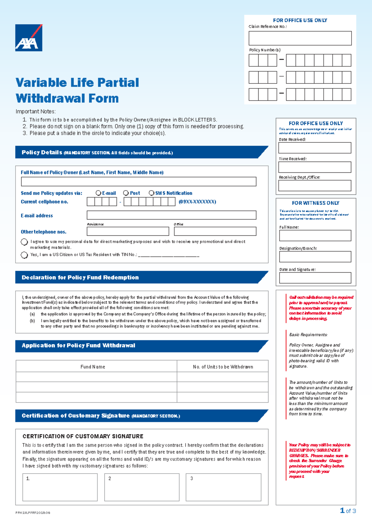 Variable+life+partial+withdrawal+form - Variable Life Partial ...