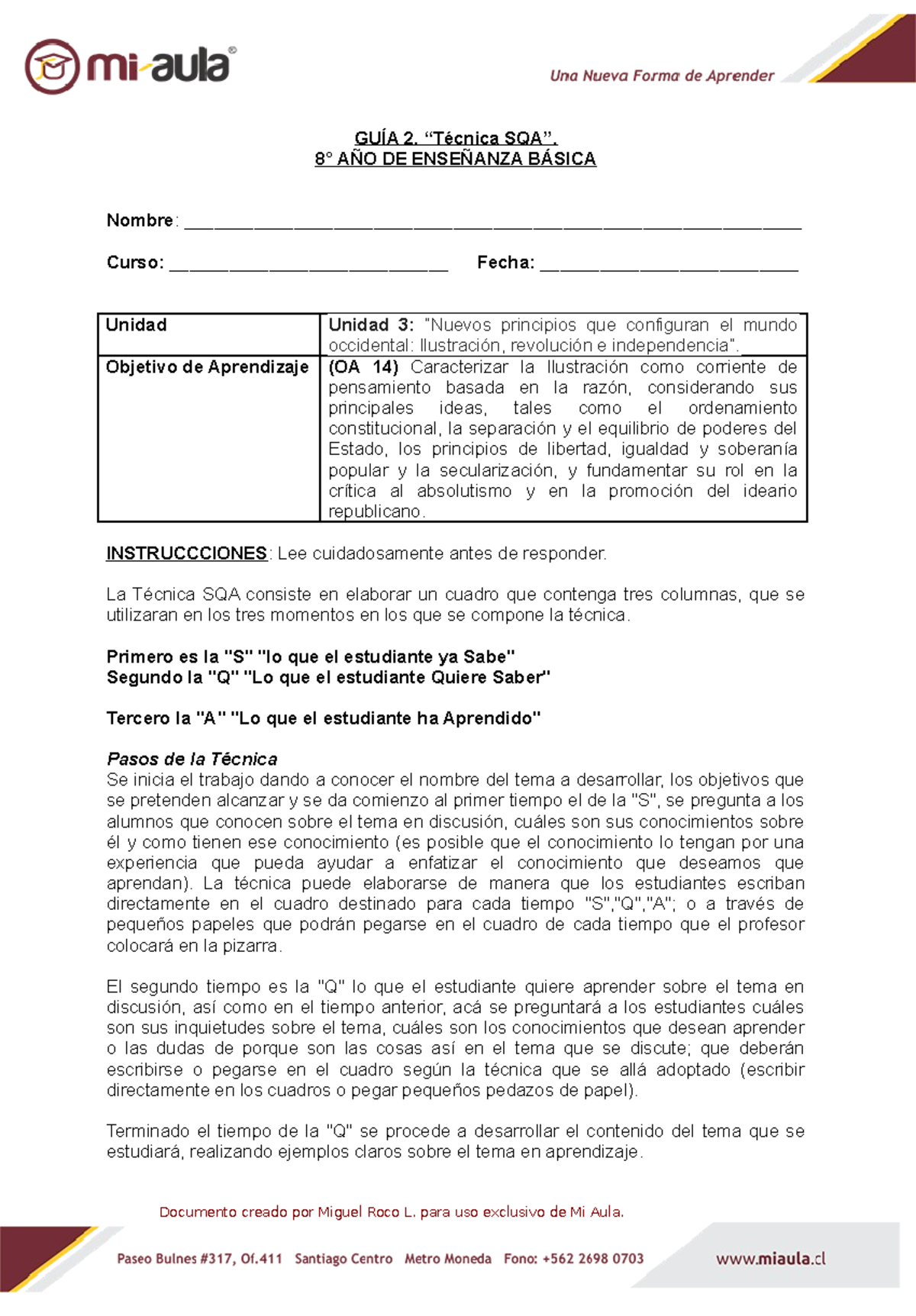 GUIA 2 Tecnica SQA 104920 20230304 2019 0517 172719 - GUÍA 2. “Técnica SQA”. 8° AÑO DE ENSEÑANZA ...