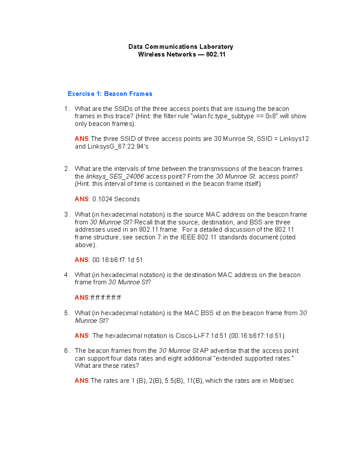 Practical Wi Fi Documentation Template Data Communications Laboratory Wireless Networks