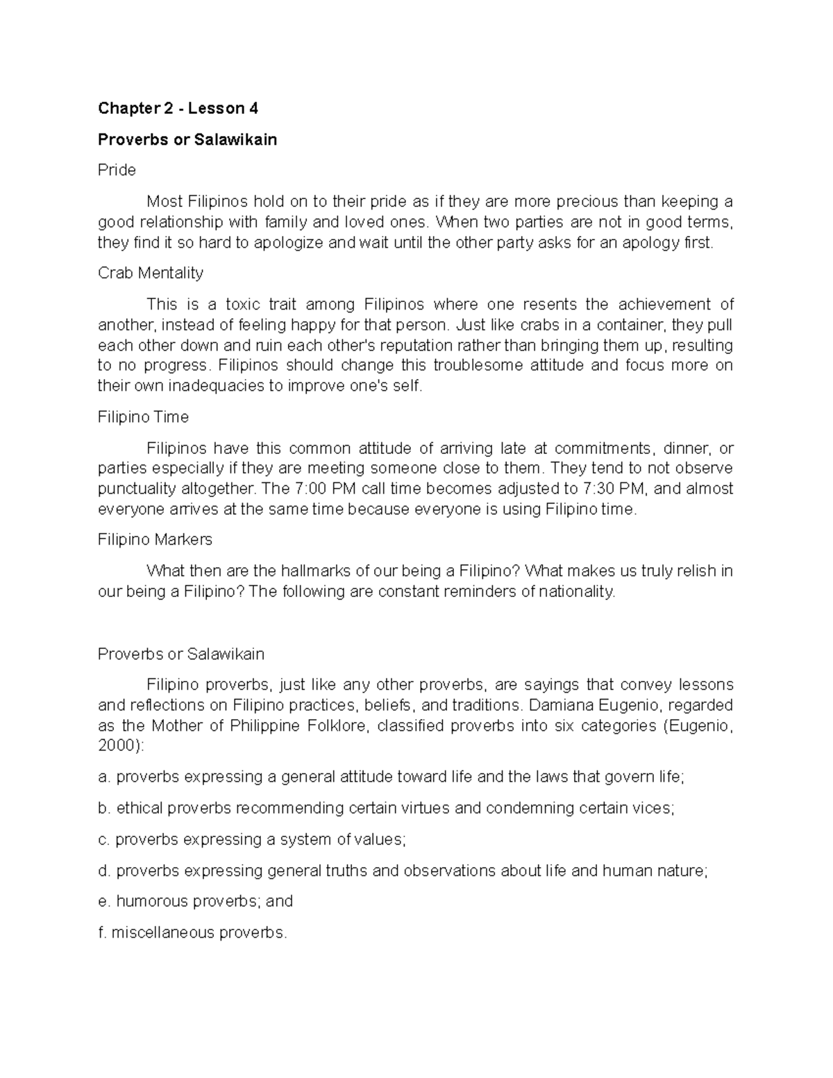 Proverbs or Salawikain - Chapter 2 - Lesson 4 Proverbs or Salawikain ...