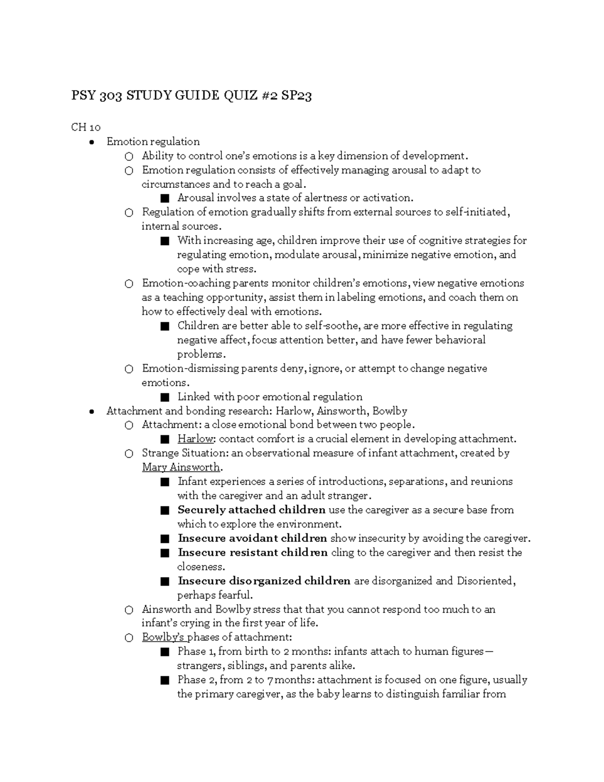 Psy Quiz 2 Study Guide - PSY 303 STUDY GUIDE QUIZ #2 SP CH 10 Emotion ...