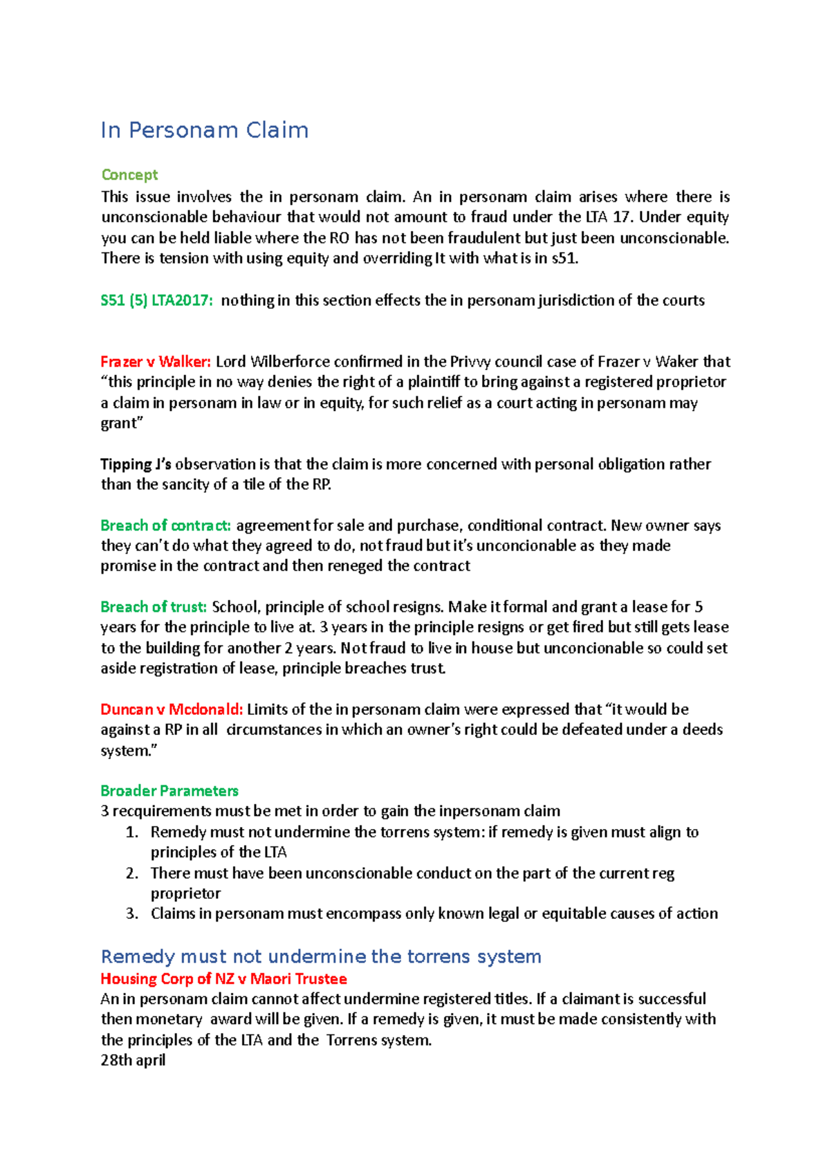 In personam claim readings and some prewritten answers - In Personam ...