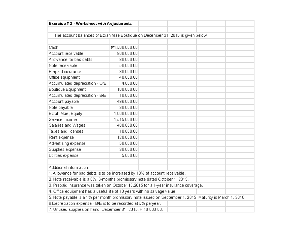 Exercise#1 Worksheet with Adjustments - Sheet 1 - Exercise # 2 ...