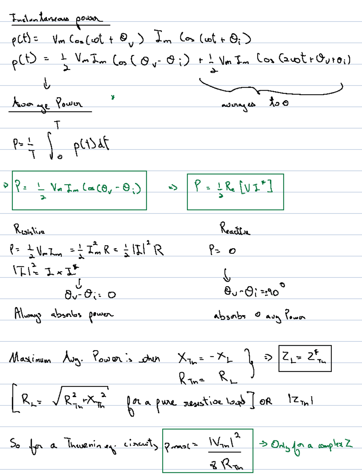 Quiz 5 cheat sheet - quiz 5 practice - Instantaneous power pct VmCos wt Q Im Cos lot O p t Vm Im ...