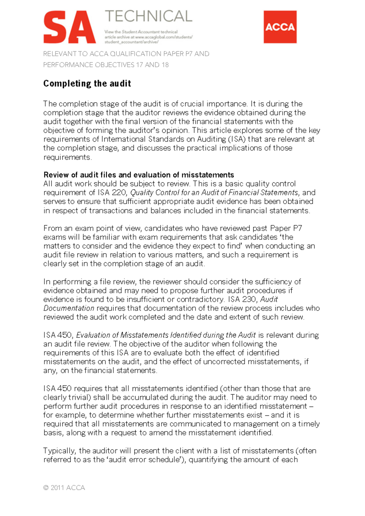 Sa-oct11-complete-audit bour li dehors - RELEVANT TO ACCA QUALIFICATION ...