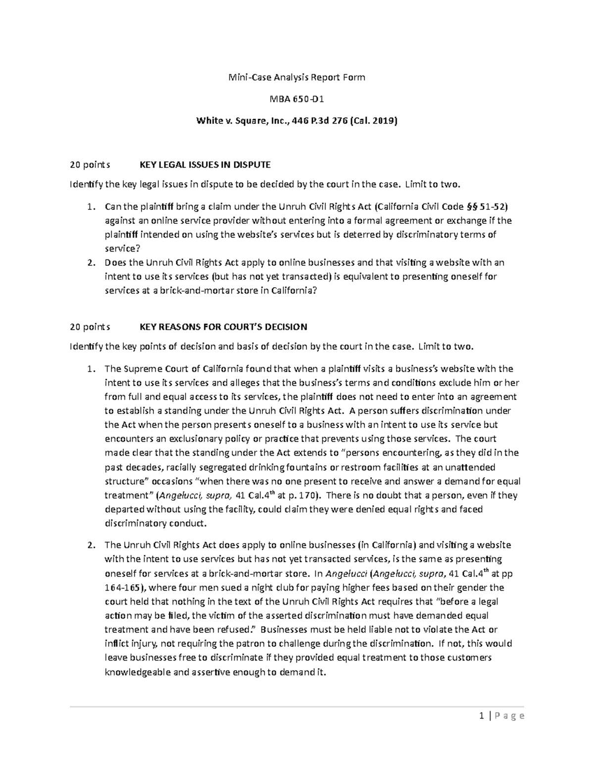 Min-Case 2 - Summary of Mini-case 2 - Mini-Case Analysis Report Form ...