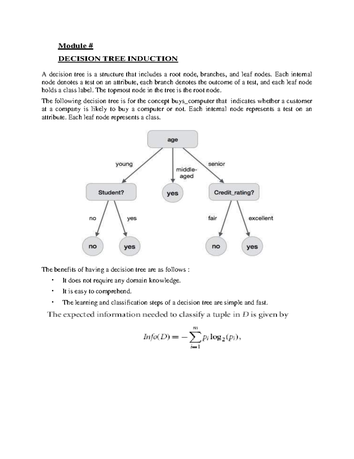 Module 3 - Aysha Sherin - Module # DECISION TREE INDUCTION A decision ...