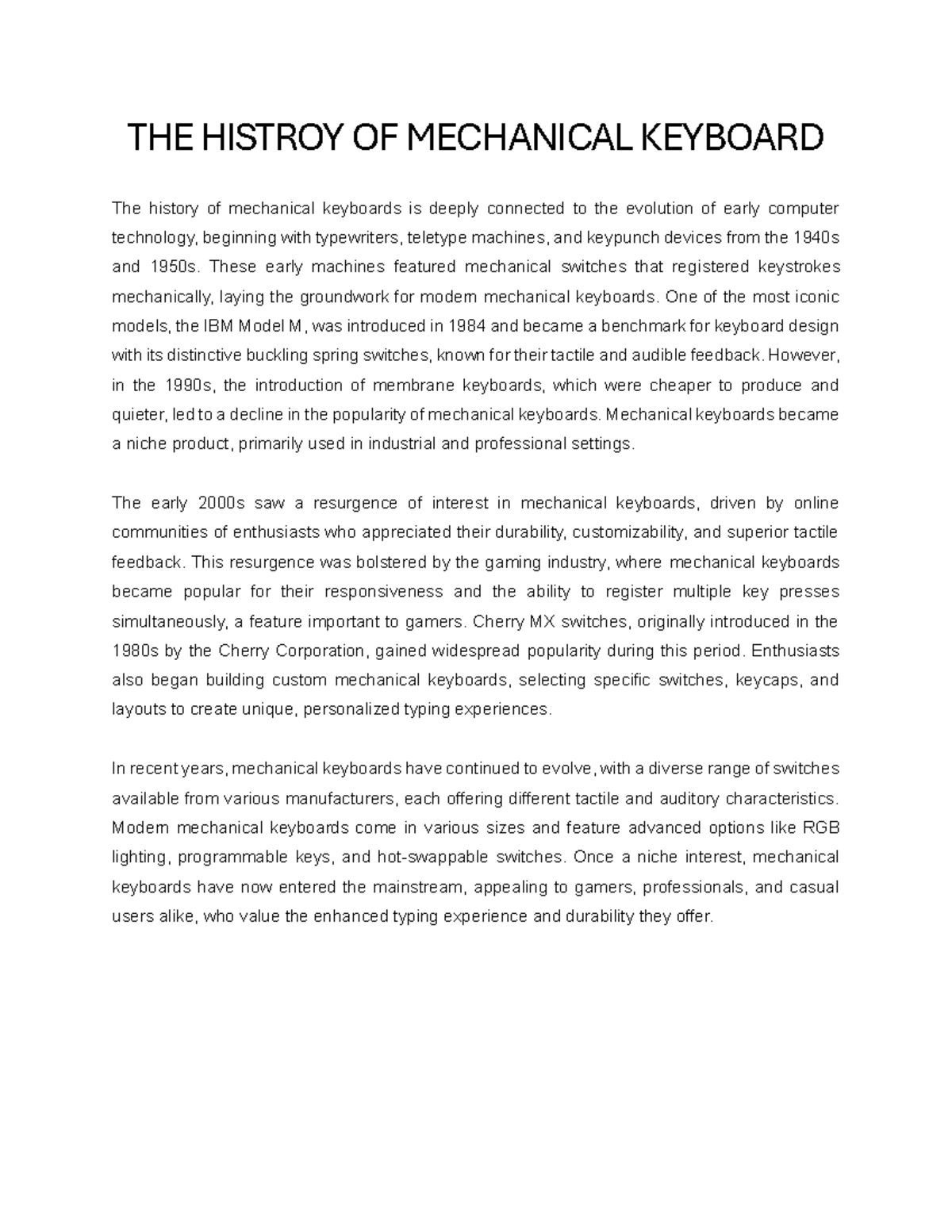 THE Histroy OF Mechanical Keyboard - THE HISTROY OF MECHANICAL KEYBOARD ...