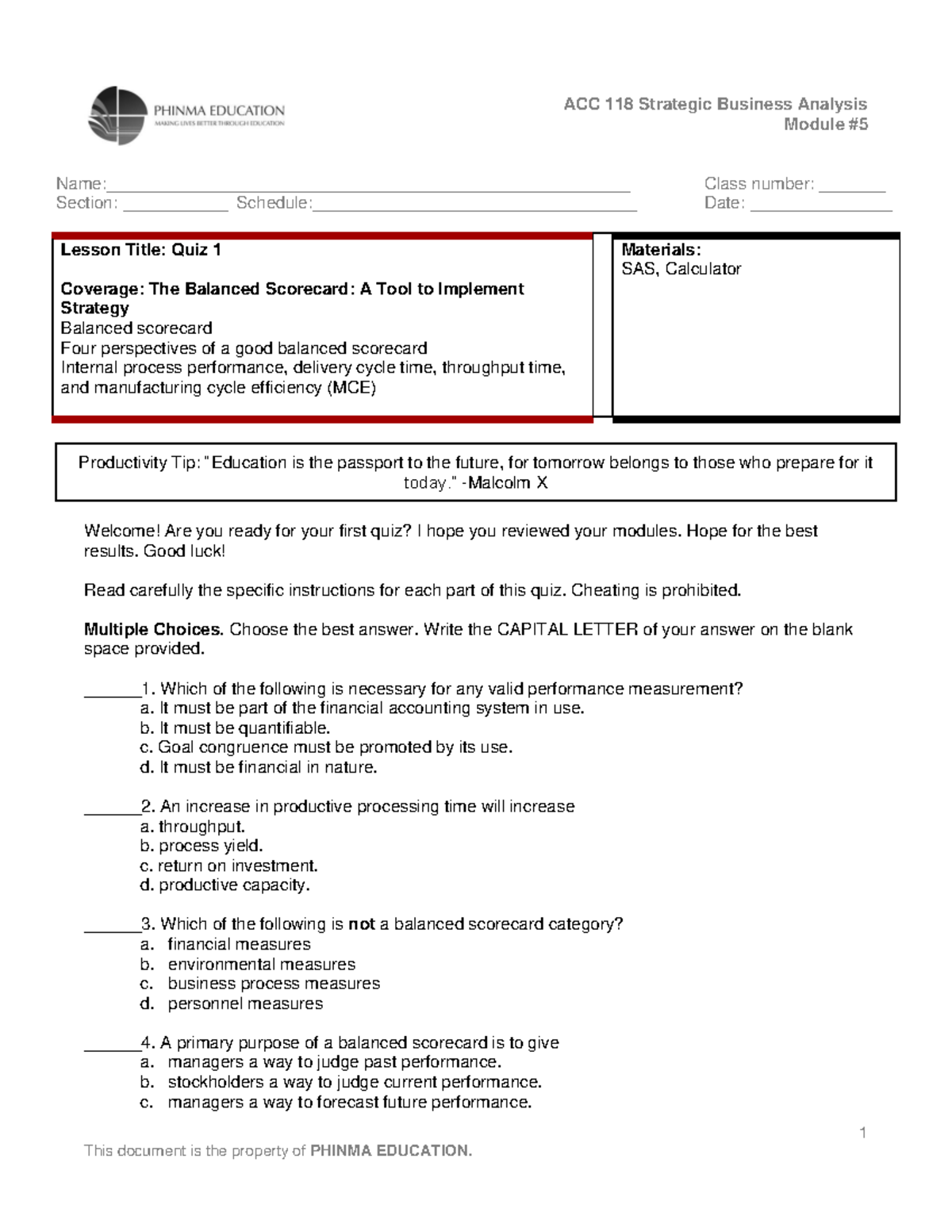 SAS5 ACC118 QUIZ 1 - Module # Name