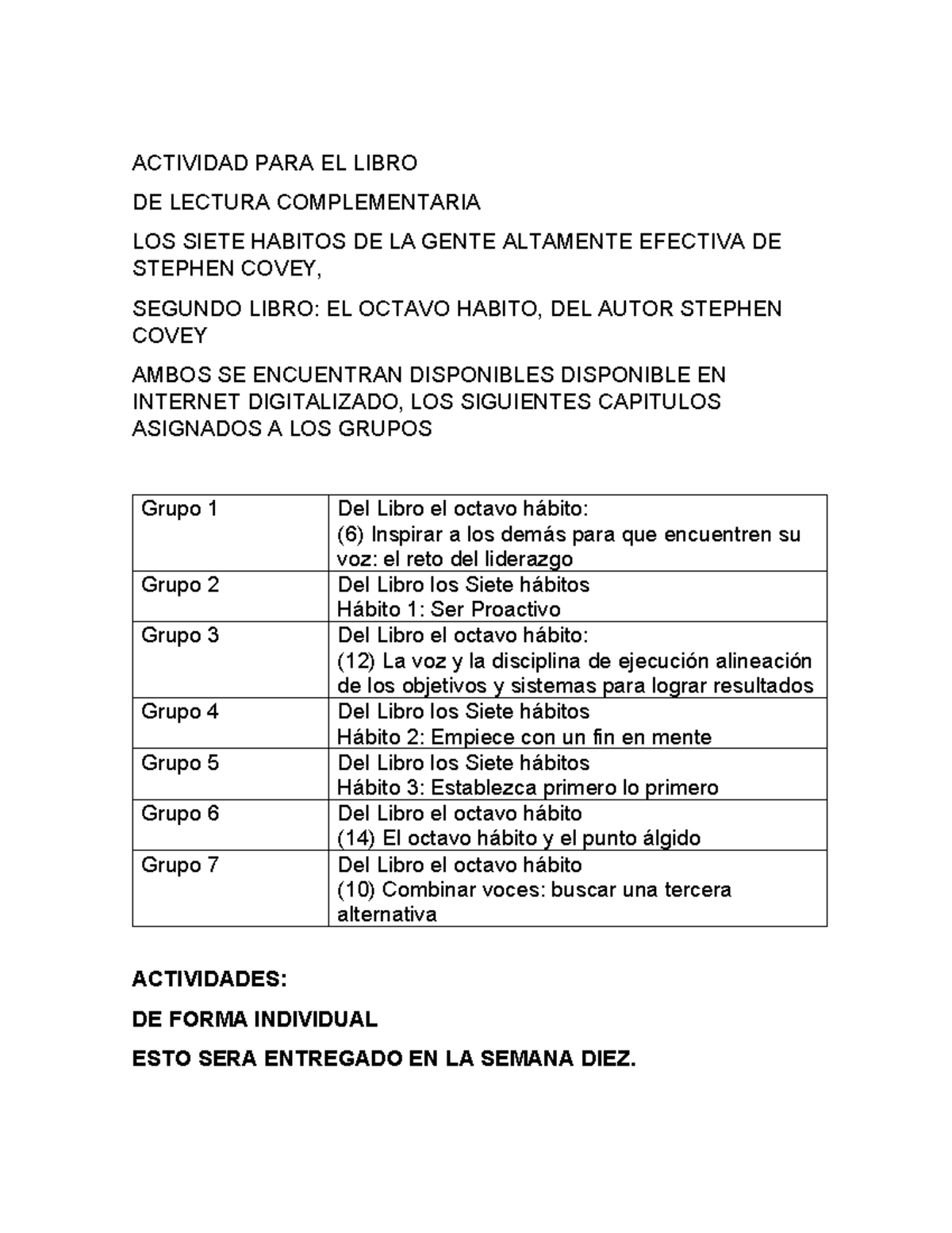 2021 Lectura DE Libro Complementario Grupal E Individual - ACTIVIDAD PARA EL LIBRO DE LECTURA ...