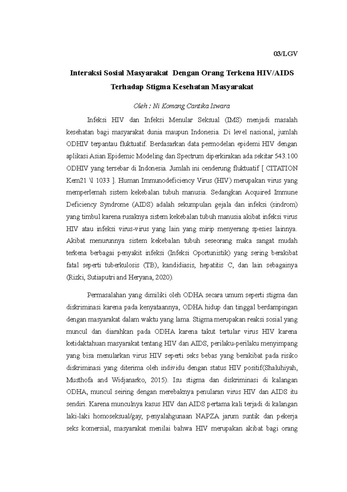 Interaksi Sosial Masyarakat Dengan Orang Terkena Hivaids Terhadap ...