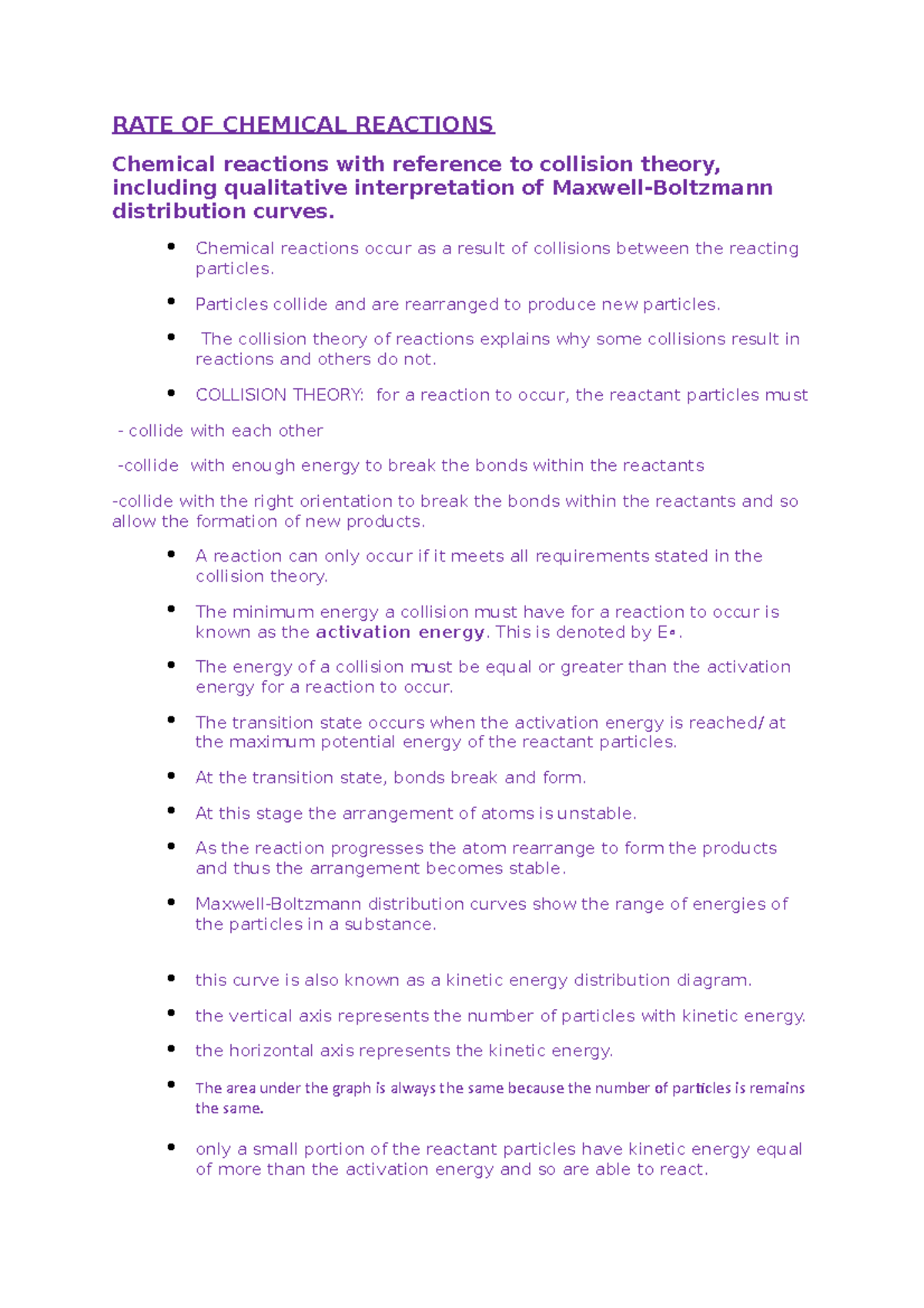 U3 AOS 2 notes - RATE OF CHEMICAL REACTIONS Chemical reactions with ...