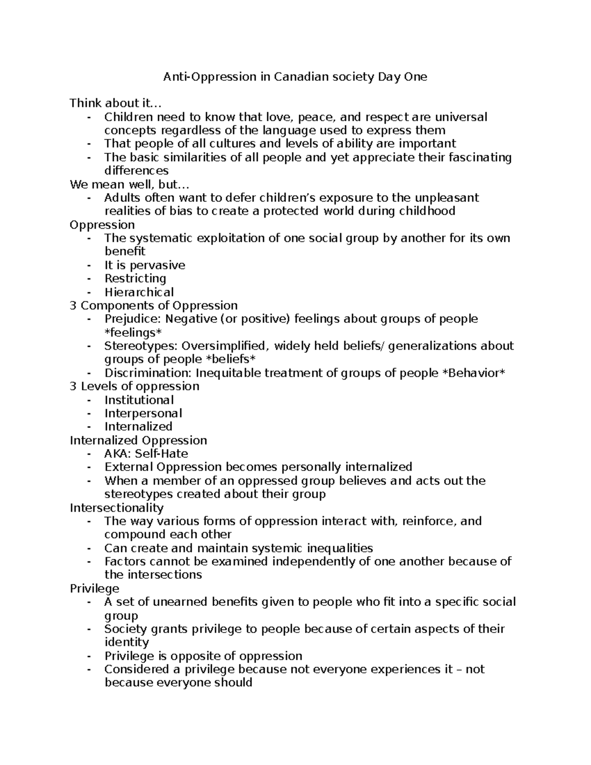 Anti-oppression in canadian society day one - Anti-Oppression in ...