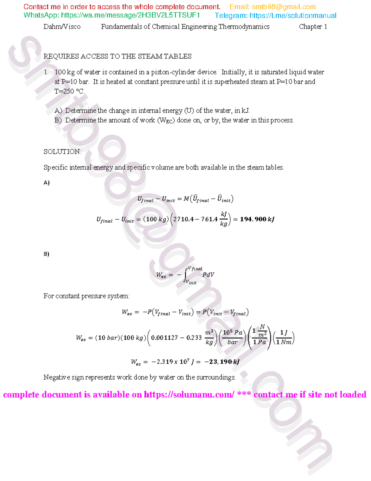 Test Bank for Fundamentals of Chemical Engineering Thermodynamics SI ...