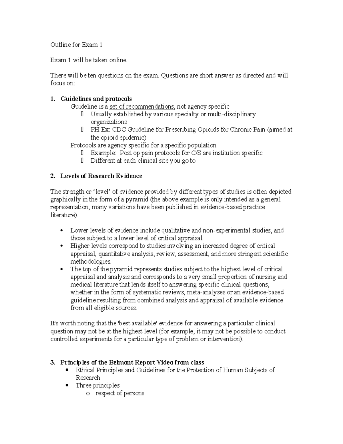 Research Exam 1 Guide - Outline for Exam 1 Exam 1 will be taken online ...