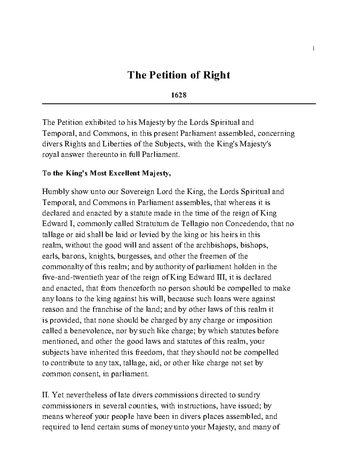 Petition of Right PDF - document - The Petition of Right 1628 The ...