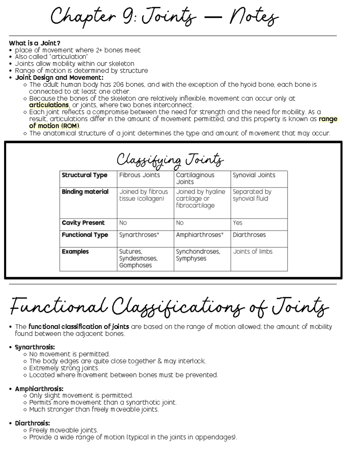 Ch. 9 Joints Notes - Anatomy & Physiology 1 - Chapter 9: Joints — Notes ...