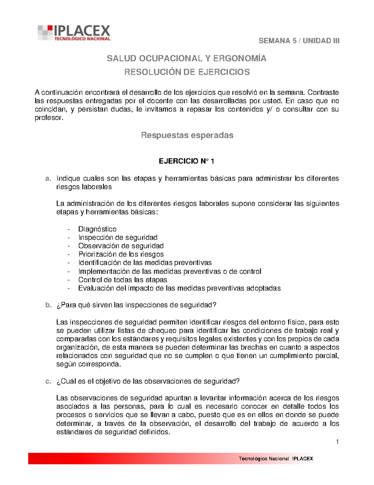Ejercicios sem 5 - prevencion de riesgos - SEMANA 5 / UNIDAD III 1 ...