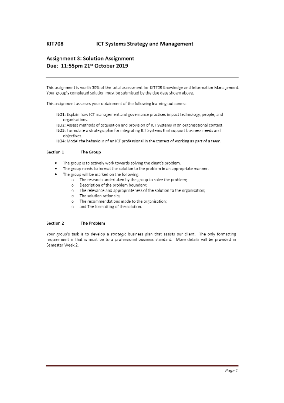 Assignment 3 Solution 2019 - KIT708 ICT Systems Strategy and Management ...