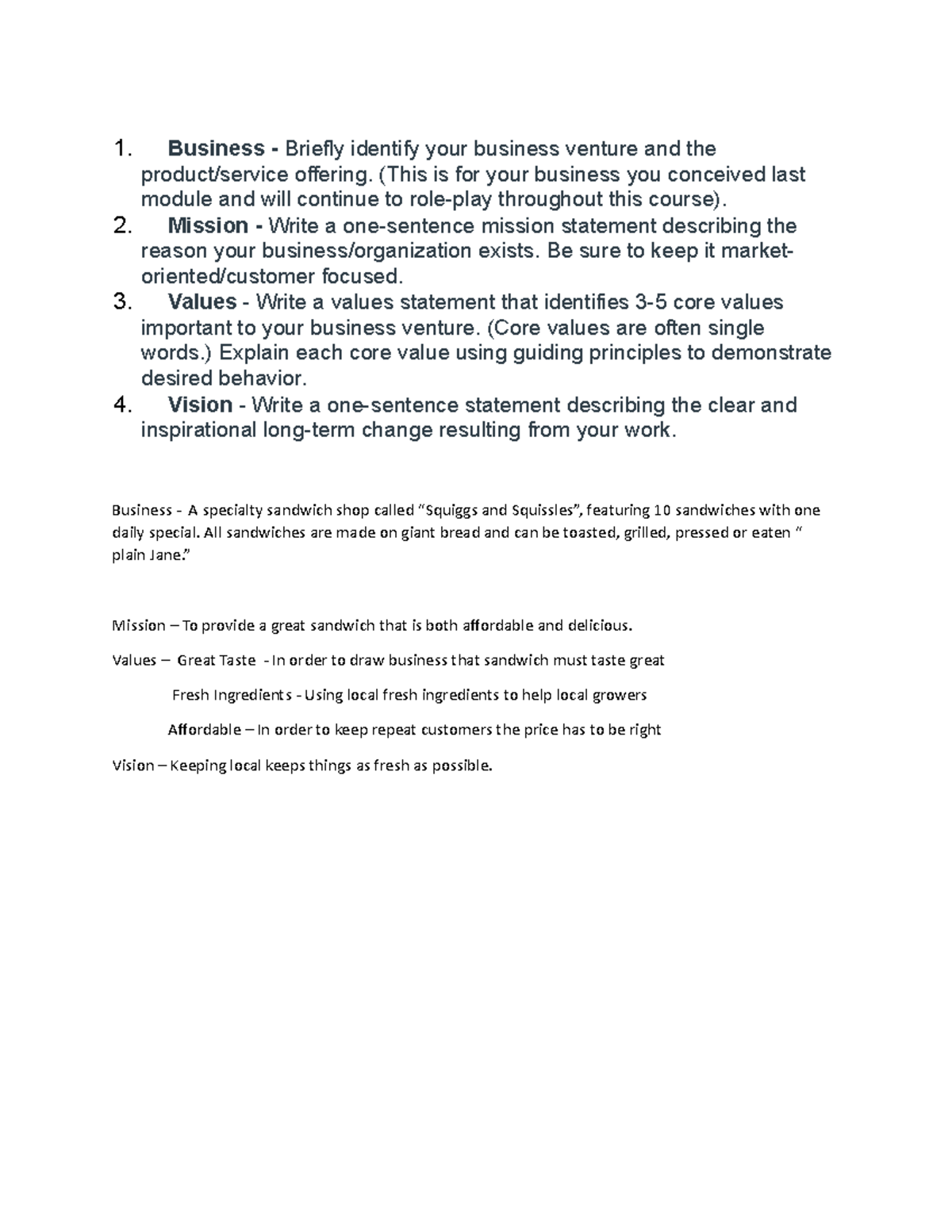 Module 3 Activity Your Mission Values and Vision - 1. Business ...