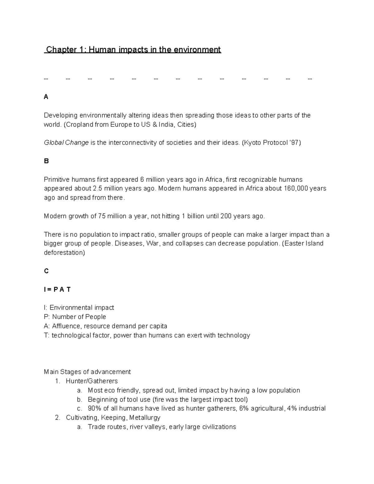 Geo 271 Notes from entire semester - Chapter 1: Human impacts in the ...