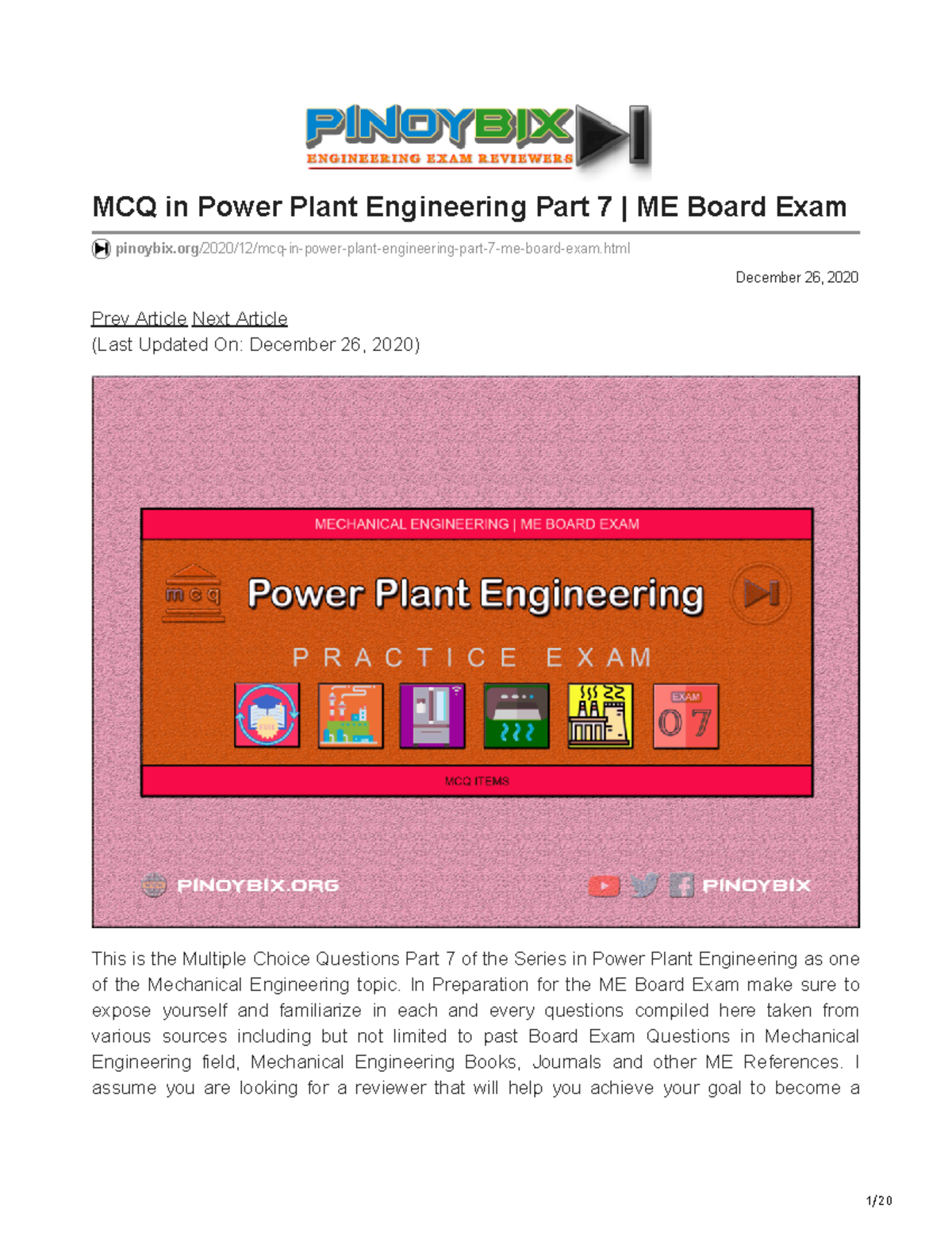 Pinoybix.org-MCQ in Power Plant Engineering Part 7 ME Board Exam ...