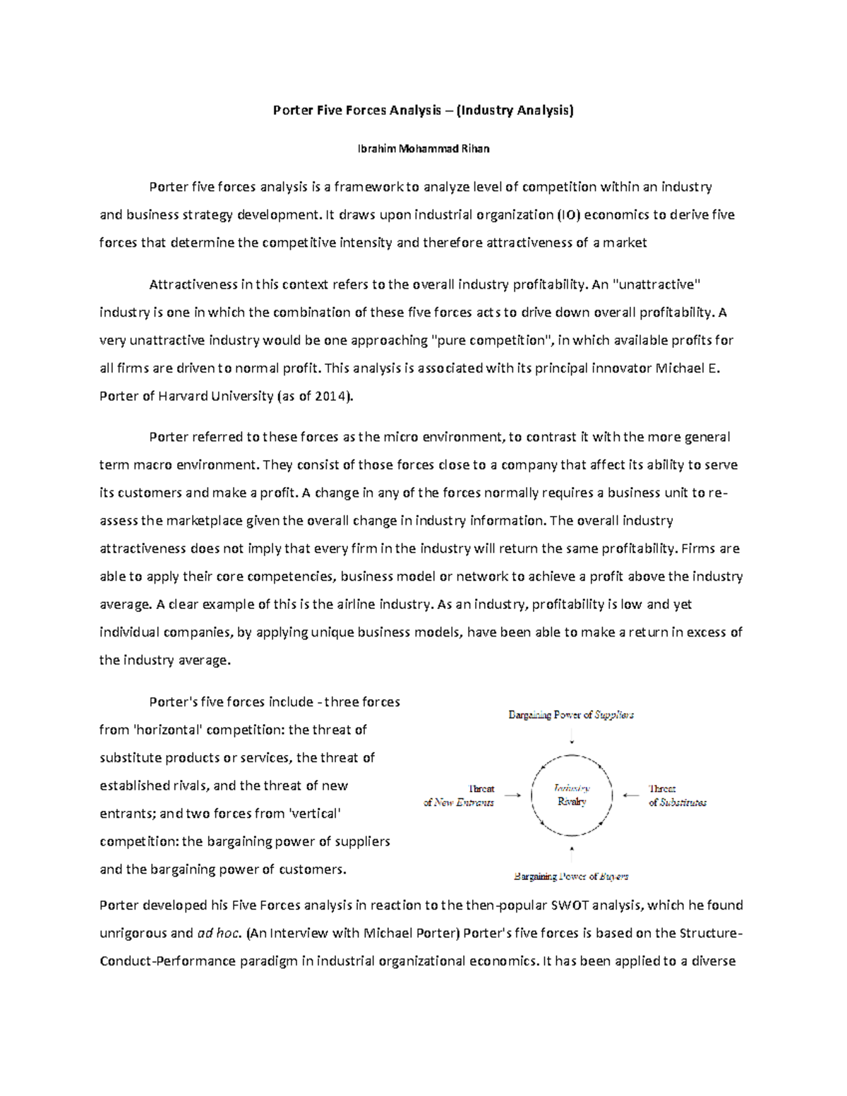 Porter Five Forces Analysis Industry Ana - It draws upon industrial ...
