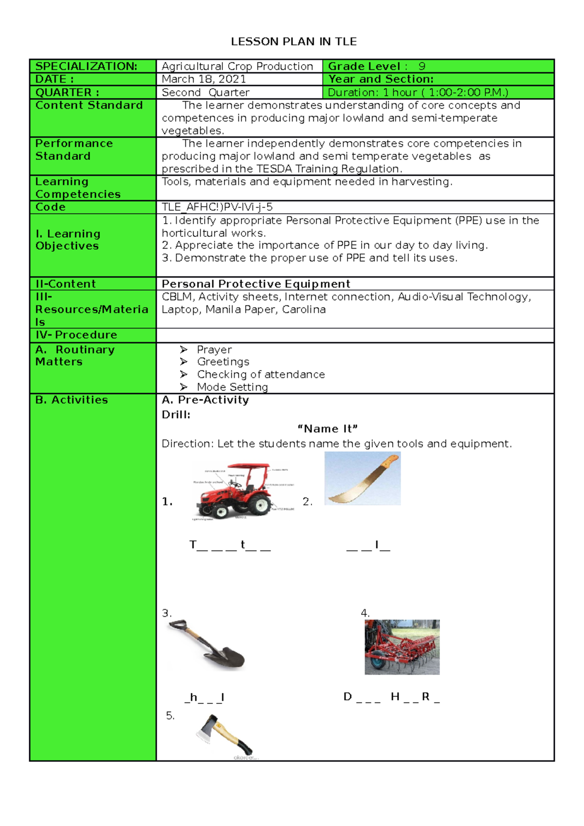 Grade 10 Observation f Ebruary ppe - LESSON PLAN IN TLE SPECIALIZATION ...