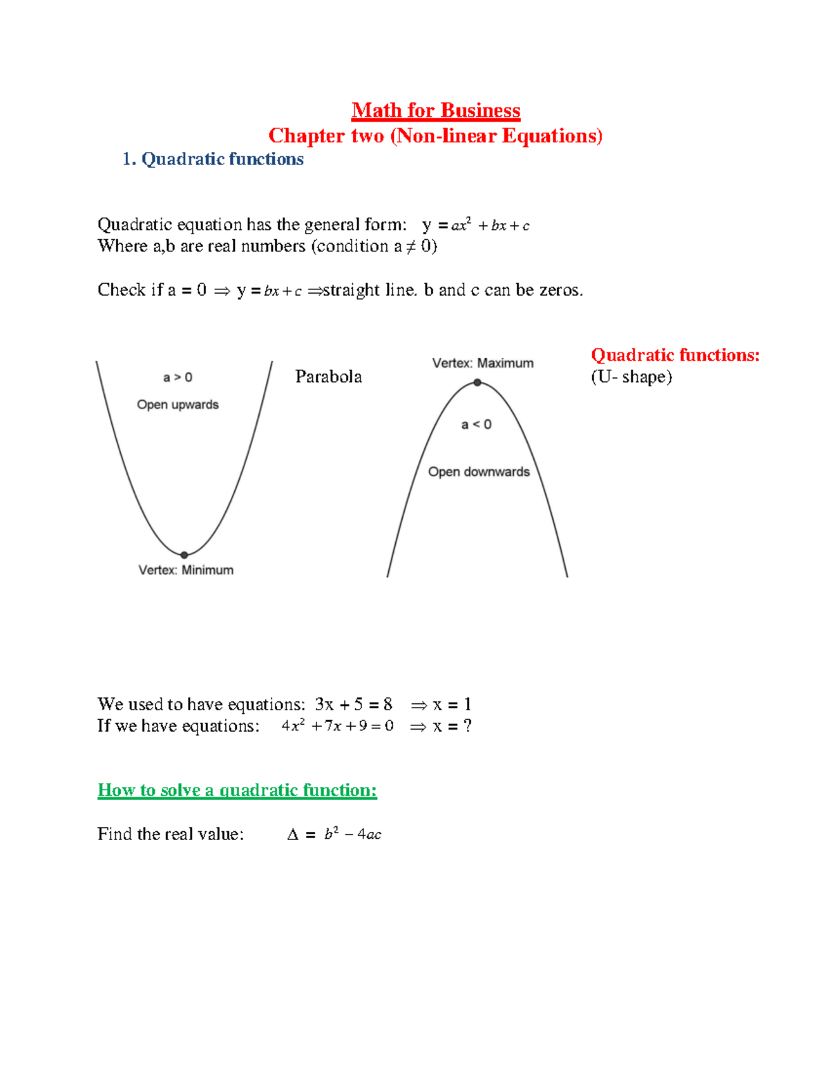 Math for Business 2 - very important to study it quadratic equation ...