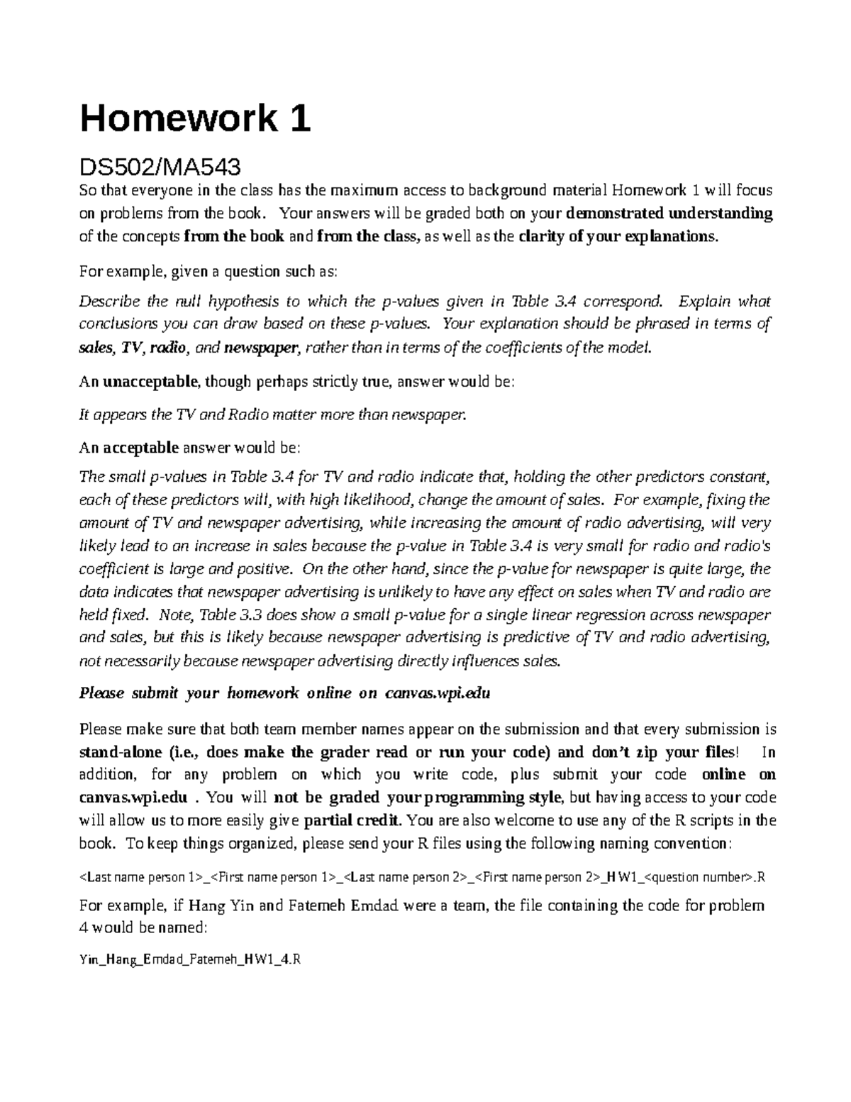 Homework 1 Assignment - Homework 1 DS502/MA So that everyone in the ...