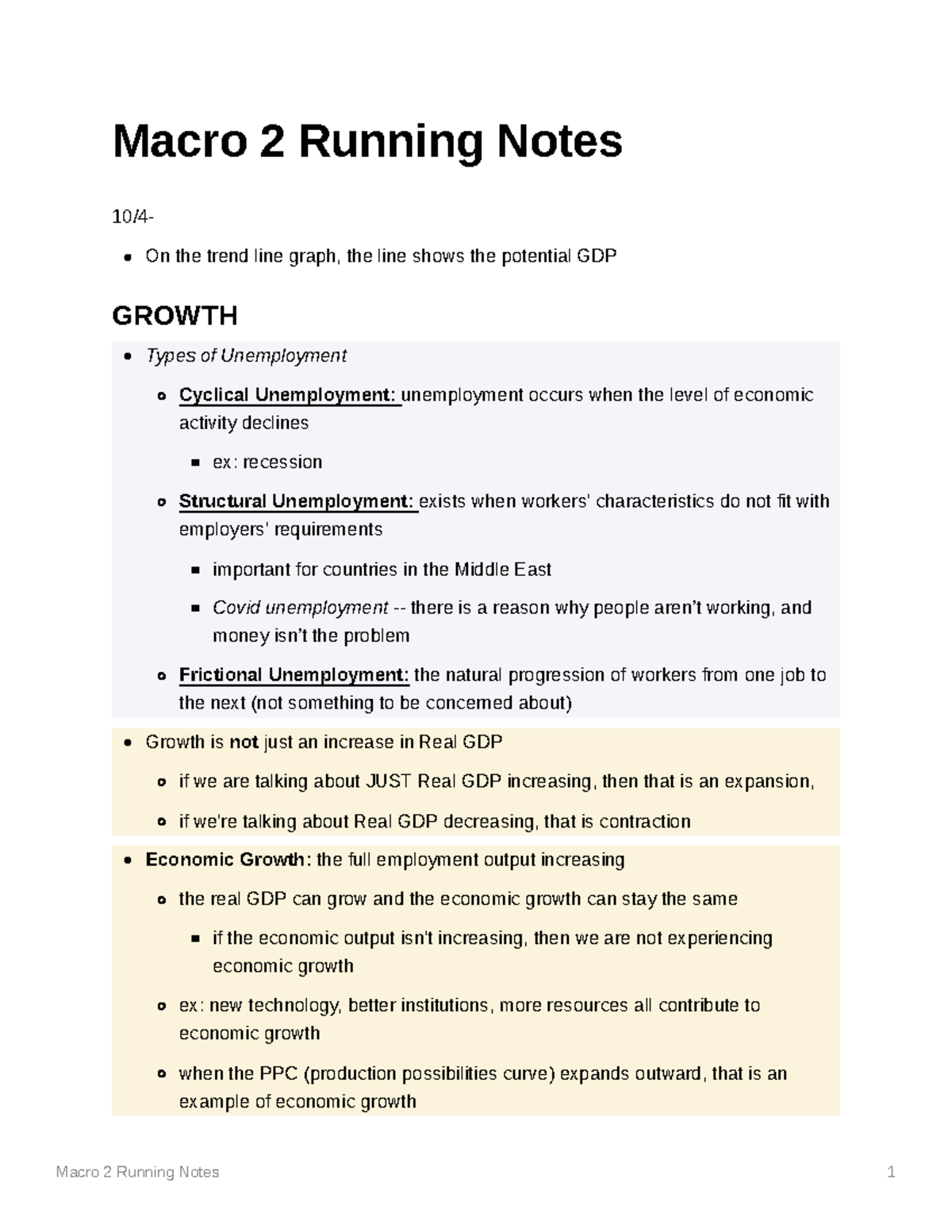 Macro 2 Running Notes - Macro 2 Running Notes 10/4- On the trend line ...