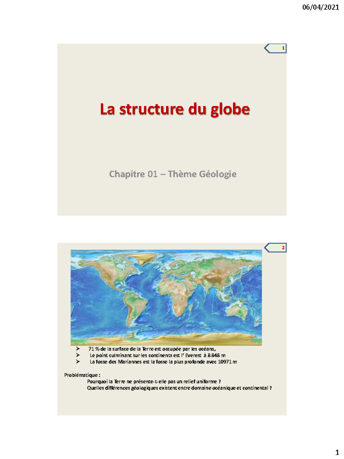 Chapitre 01 Géologie - La structure du globe - Format document - La ...