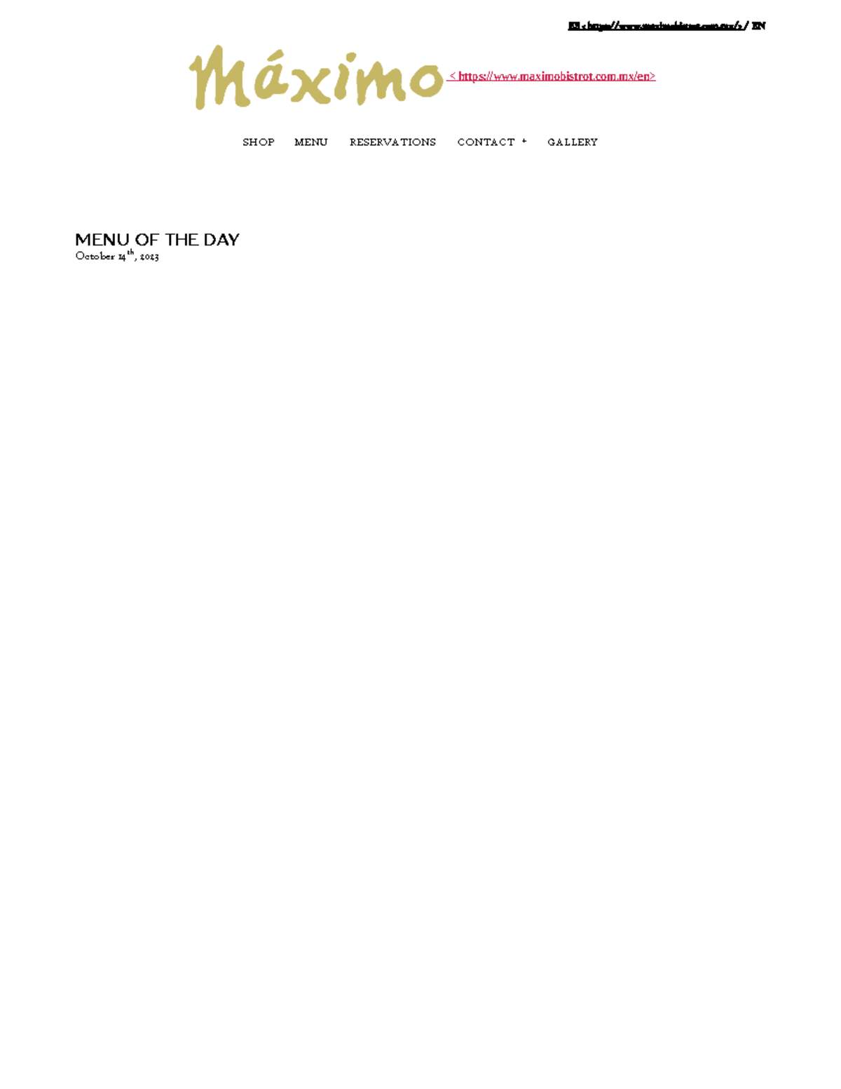 Menu - Restaurante Máximo - MENU OF THE DAY October 14 th, 2023 SHOP ...