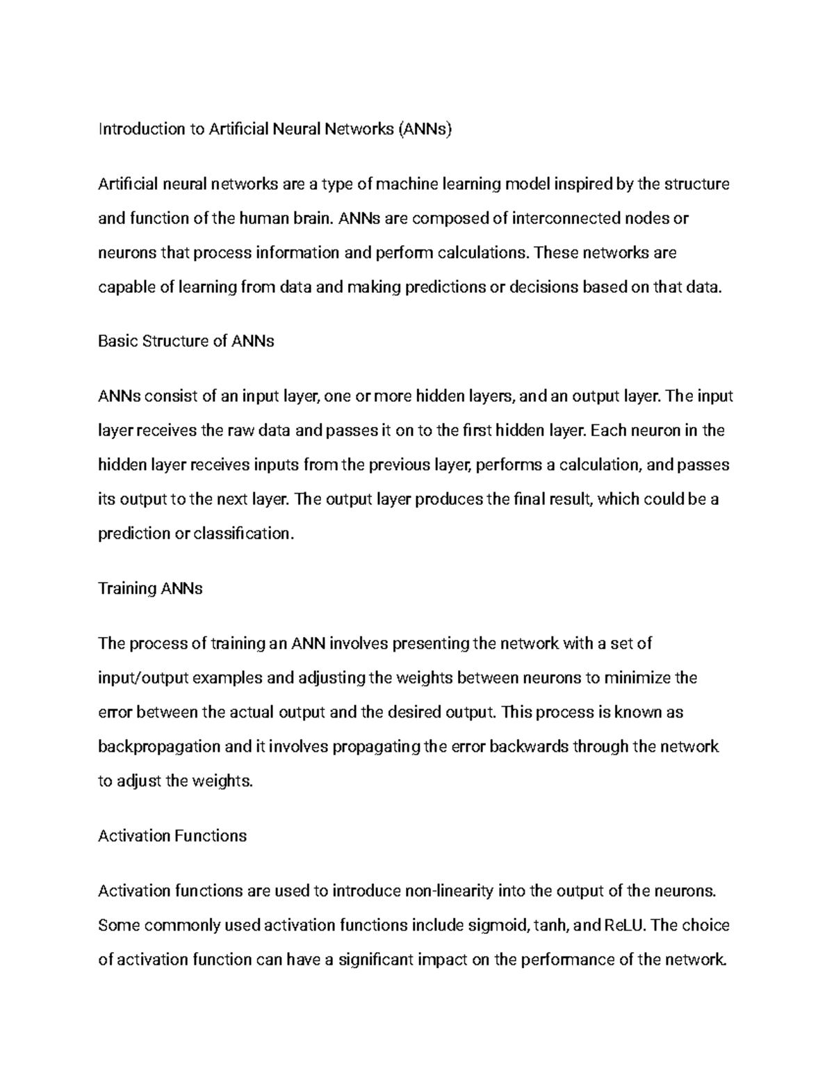 Introduction to Artificial Neural Networks (ANNs) - Introduction to ...