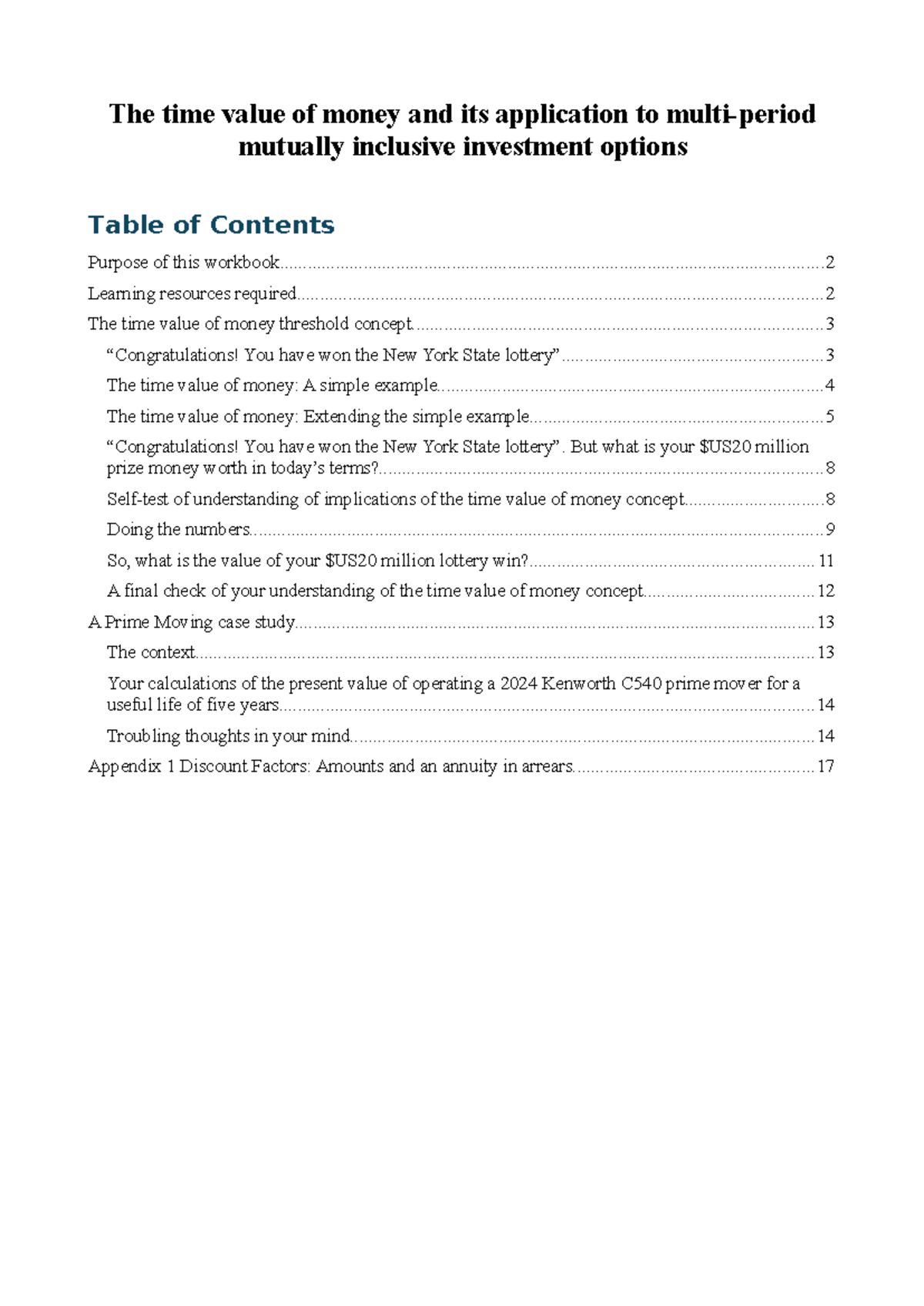 The Time Value of Money Workbook Part-01 - The time value of money and ...