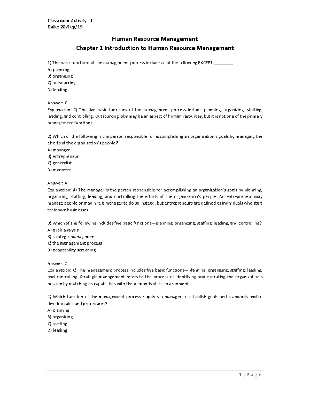 HRM MCQ with answer 28Sep2019 - Date: 28/Sep/19 Human Resource ...