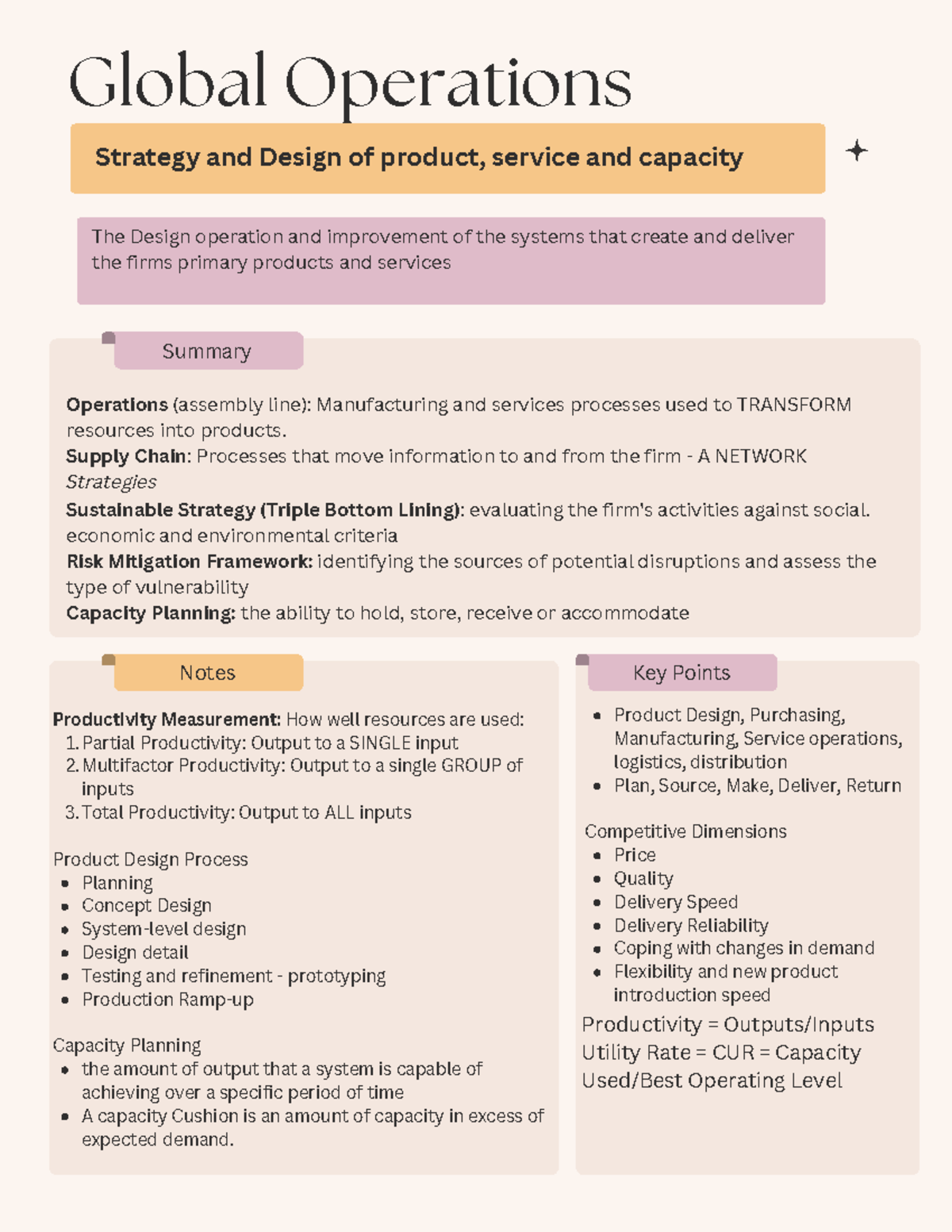 Global Ops Summary Notes - Strategy and Design of product, service and ...