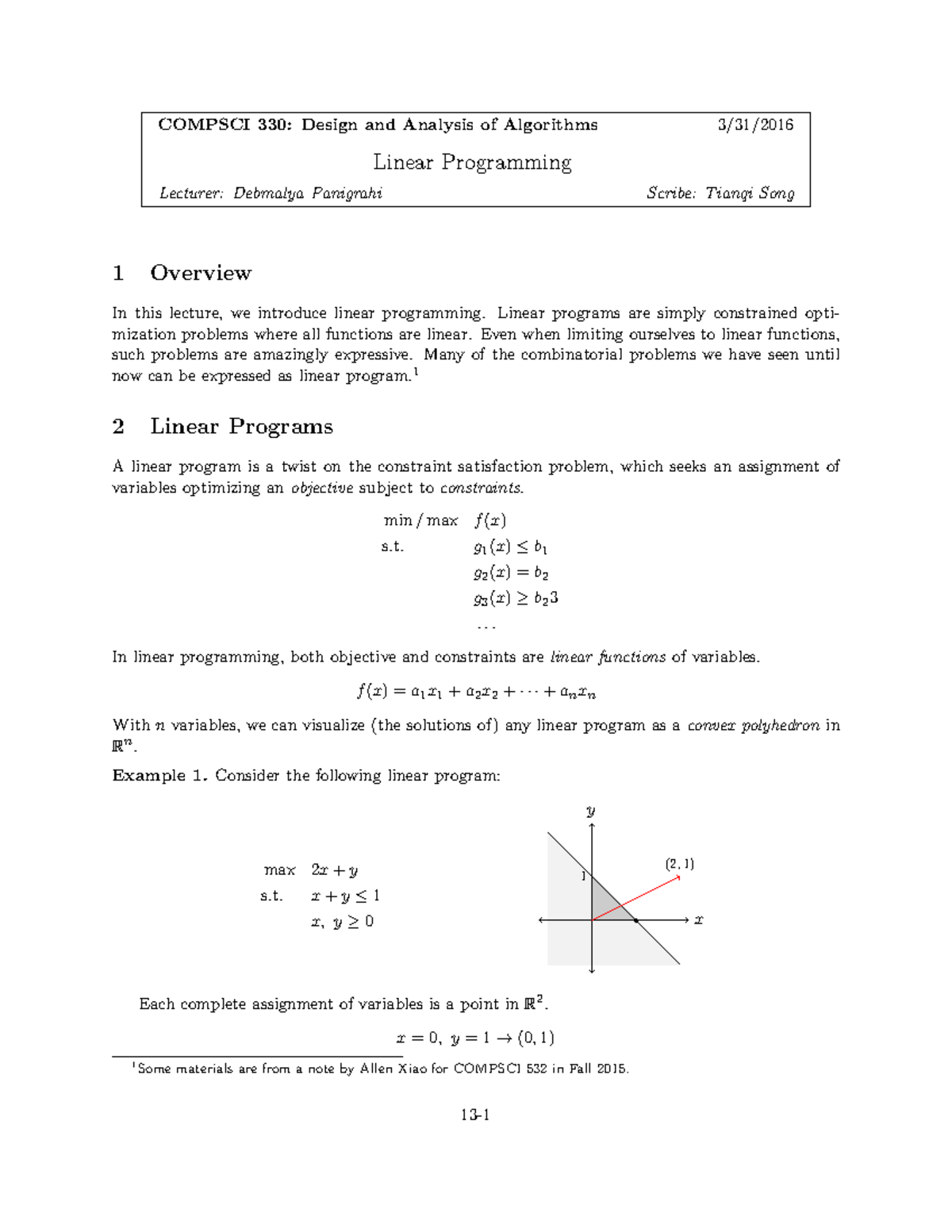 Linear Programming Cs330 Duke University Compsci 330 Design And Analysis Of Algorithms