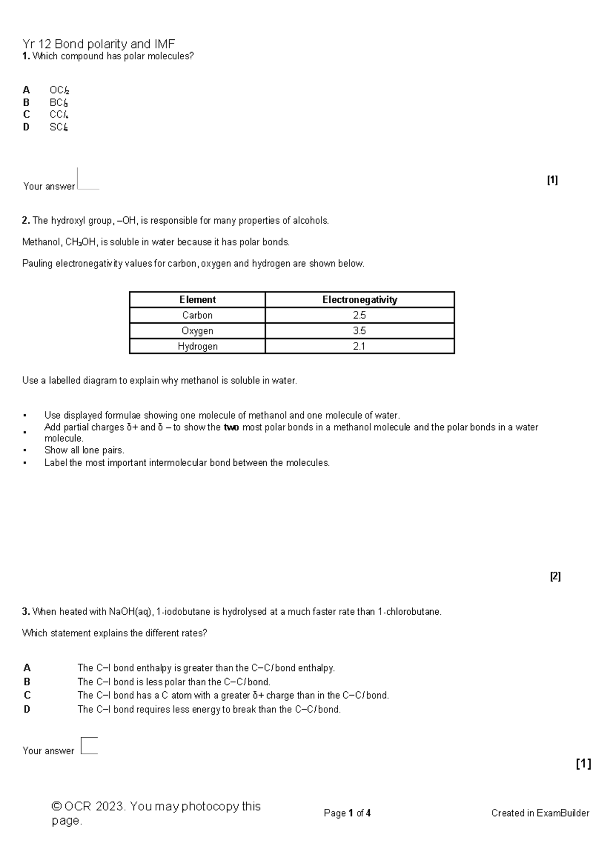 Yr 12 bond polarity and IMF 1 - Yr 12 Bond polarity and IMF Which ...