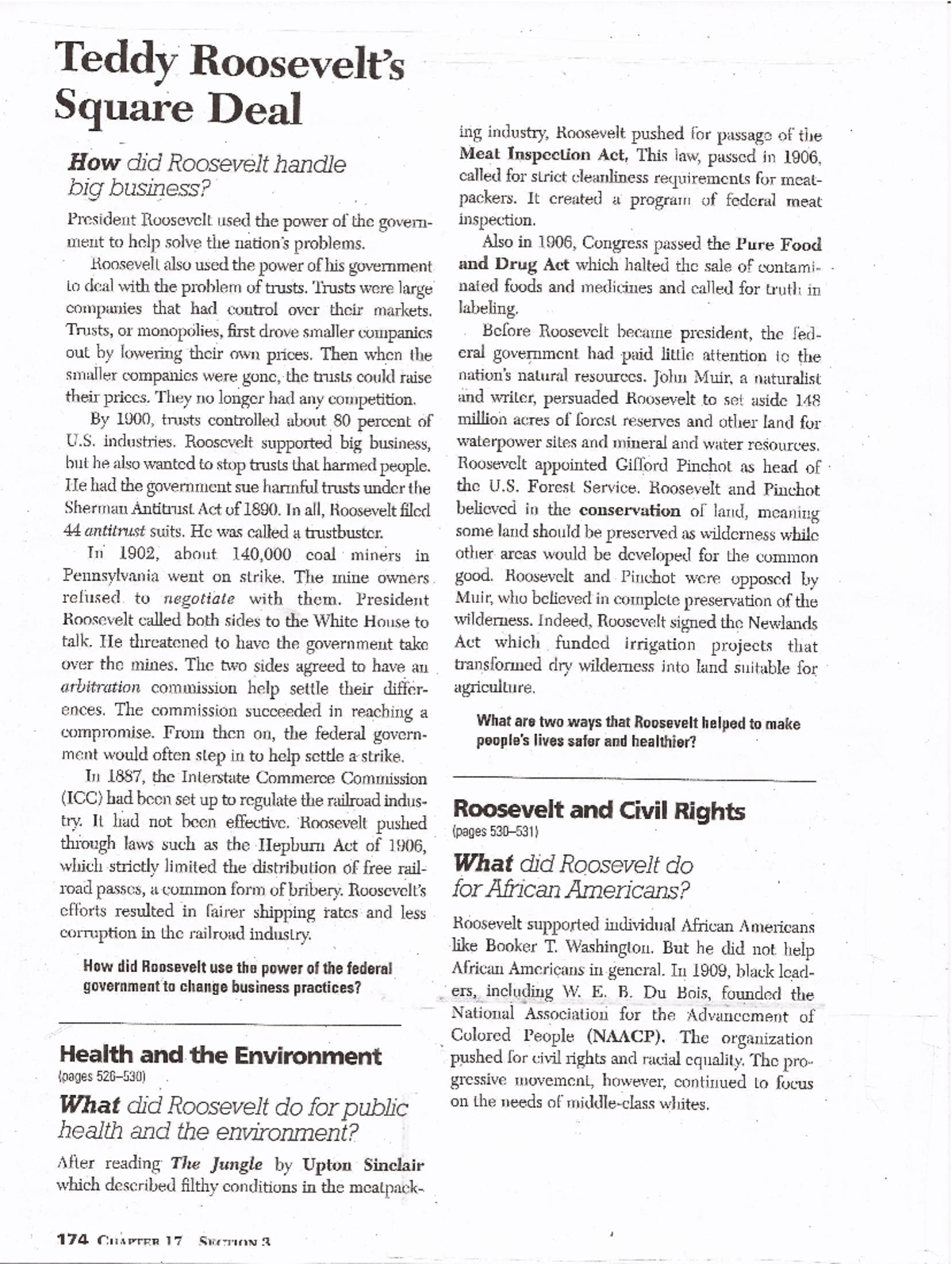 Progressives - Teddy Roosevelt (Reading on Presidents) - HIST 0120 ...