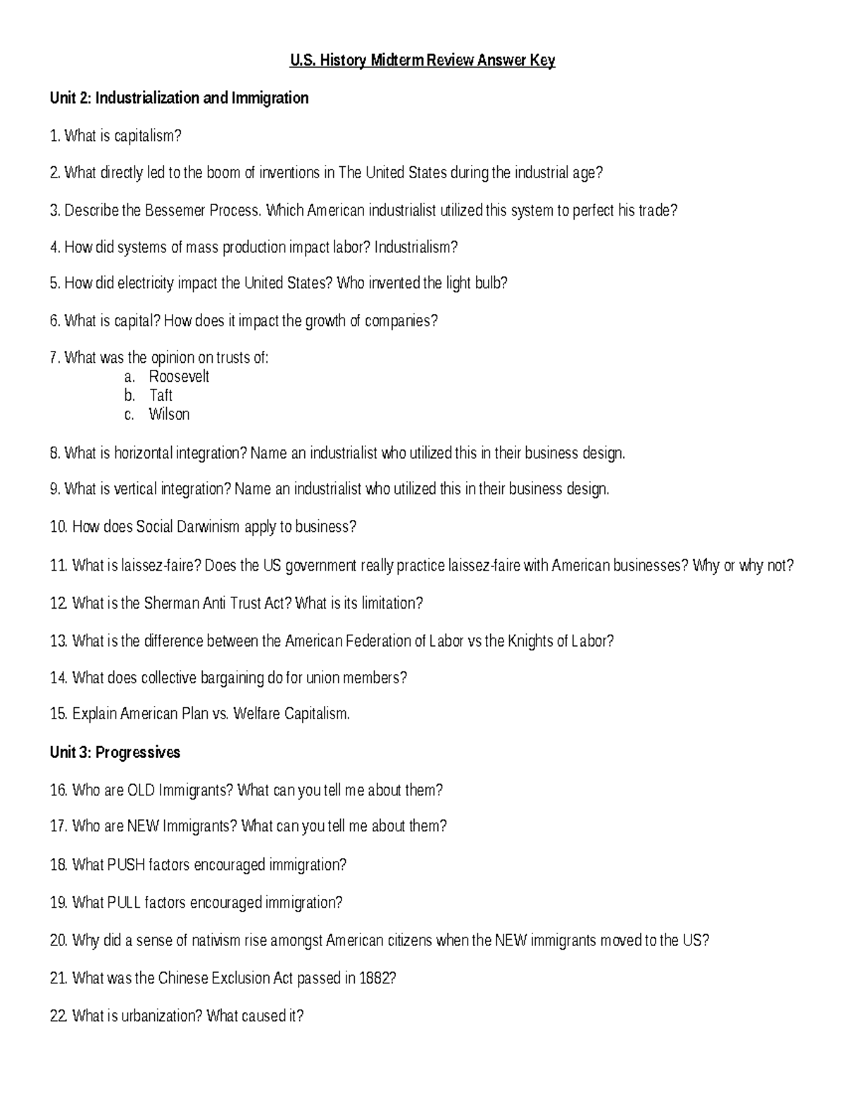 2023+Midterm+Review - U. History Midterm Review Answer Key Unit 2 ...