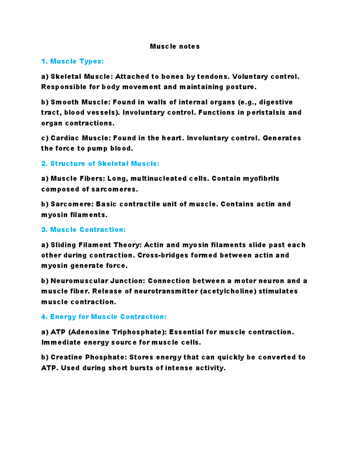 Muscle Notes with type of variations - Muscle notes Muscle Types: a ...