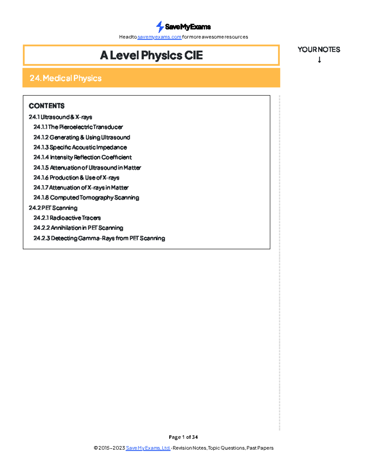 Medical physics - Page 1 of 34 A Level Physics CIE 24. Medical Physics ...