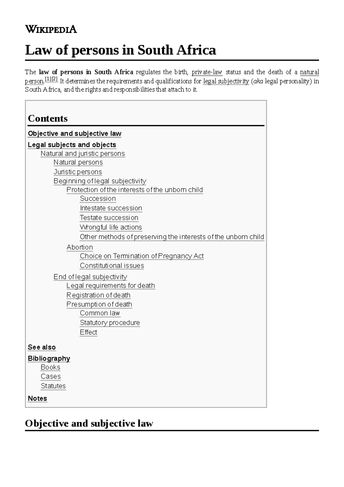 Law of persons in South Africa - [1][2] It determines the requirements ...